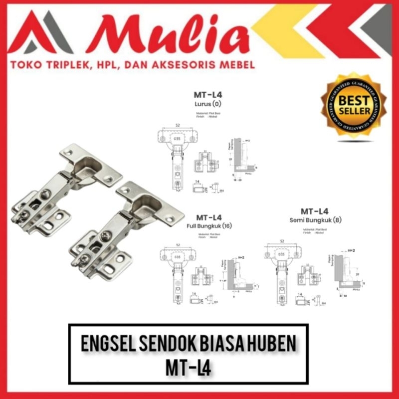 Jual Engsel Sendok Pintu Lemari Hinges Huben diameter 35mm Tipe MT ...