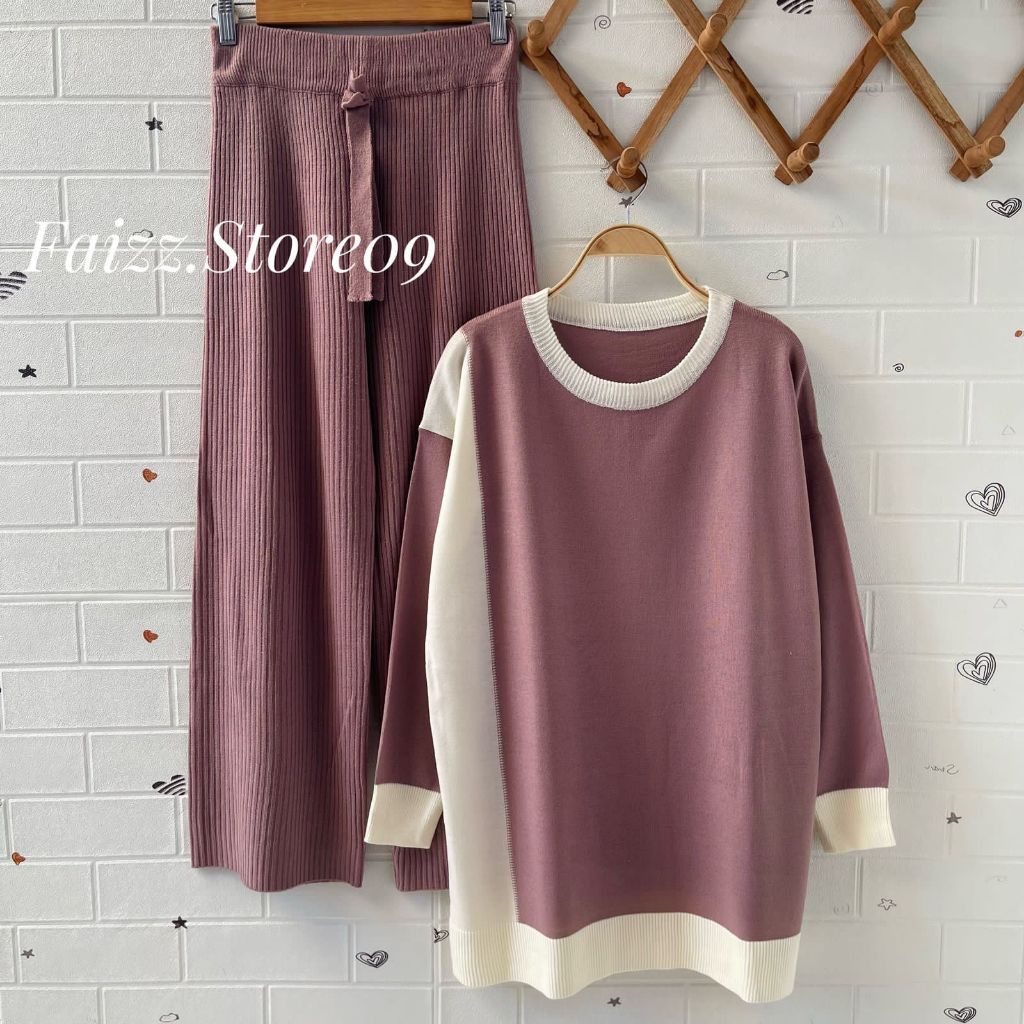 Jual Oneset Sweater Rajut Jersey Oblong Oversize Setelan Celana Kulot ...