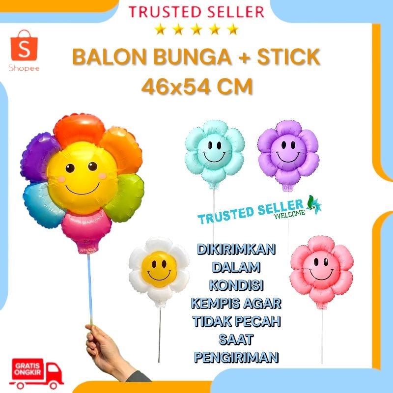 Jual BALON BUNGA + STICK TONGKAT UKURAN 46x54 CM WARNA BUNGA MATAHARI ...
