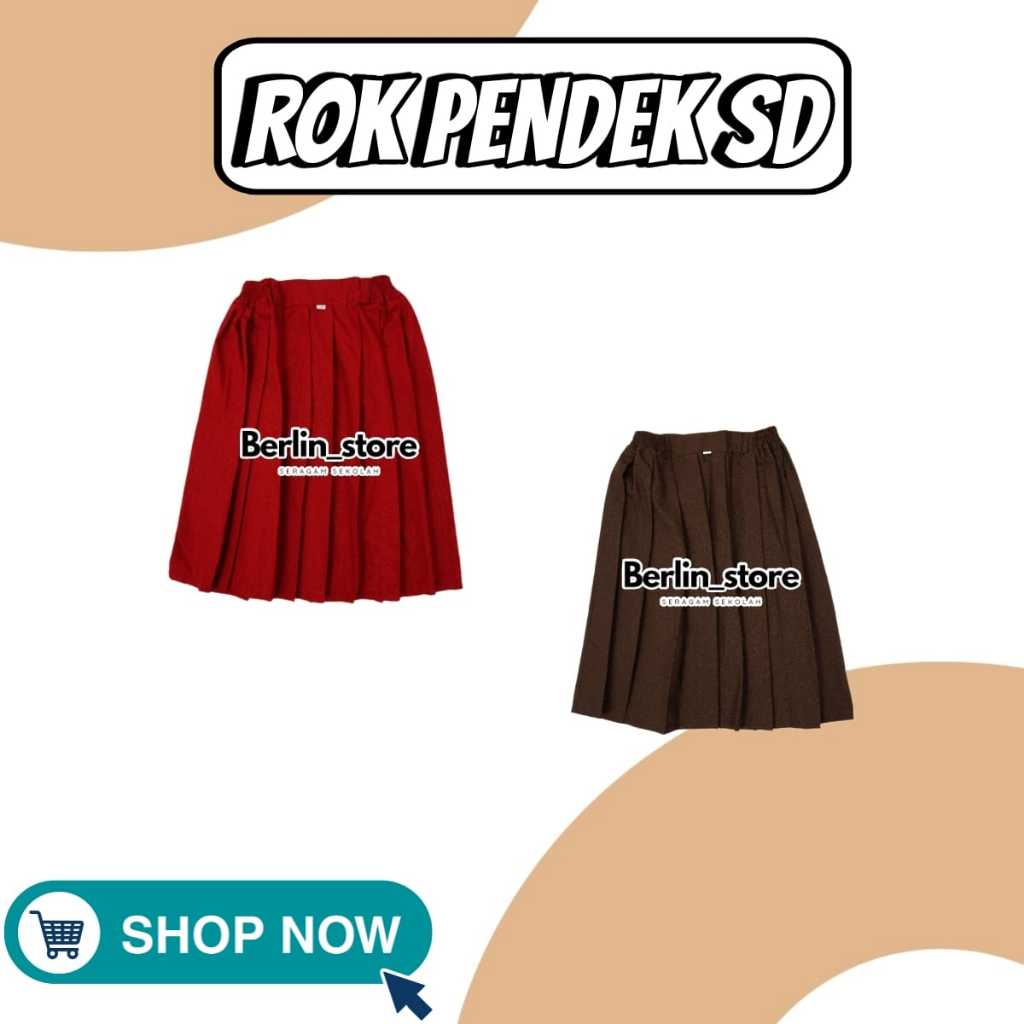 Jual Rok Pendek Sekolah SD Perempuan Seragam Sekolah SD Rok Pendek Rempel Lipit Merah dan Coklat ...