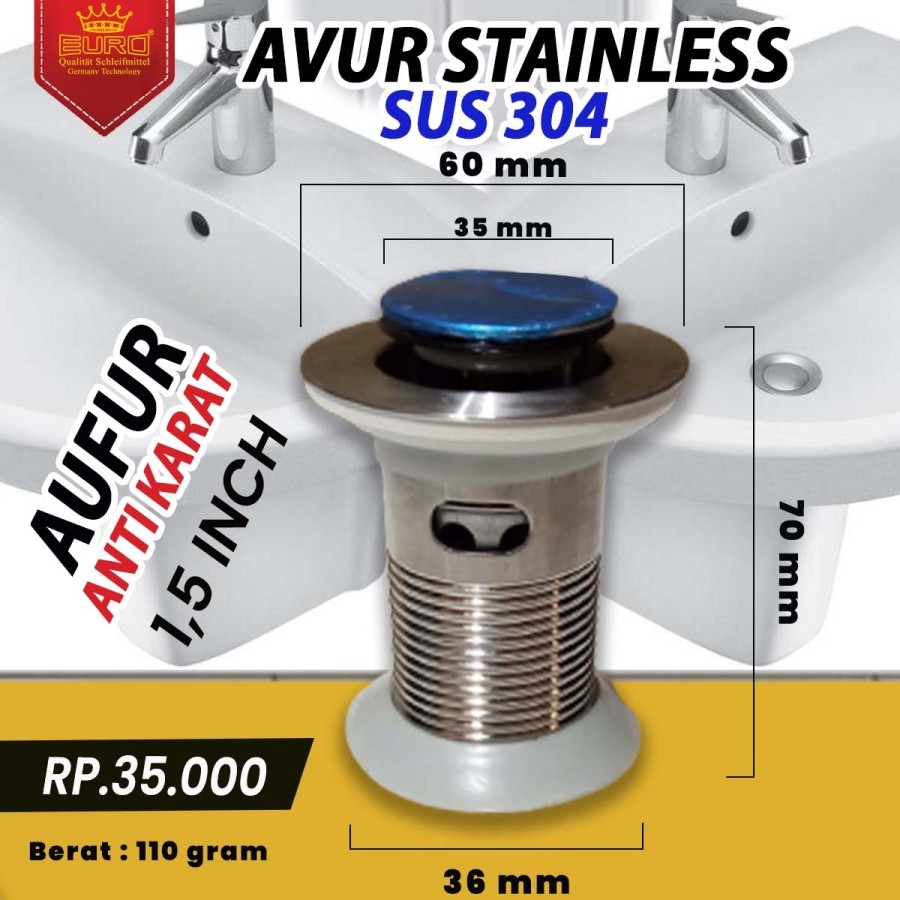 Jual Afur Wastafel Tekan Stainless Chrome/Kepala sifon avur pencet ...