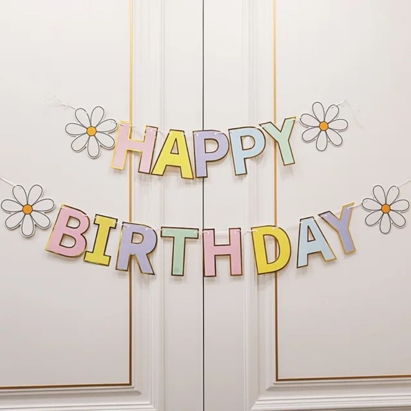 Jual Banner HBD Happy Birthday Tema Bunga Daisy | Shopee Indonesia