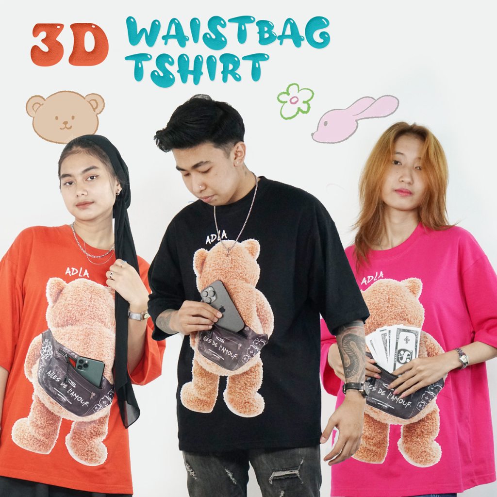 Jual Kaos Oversize Graphic Teddy Bear 3D Waistbag Pocket Tshirt Unisex ...