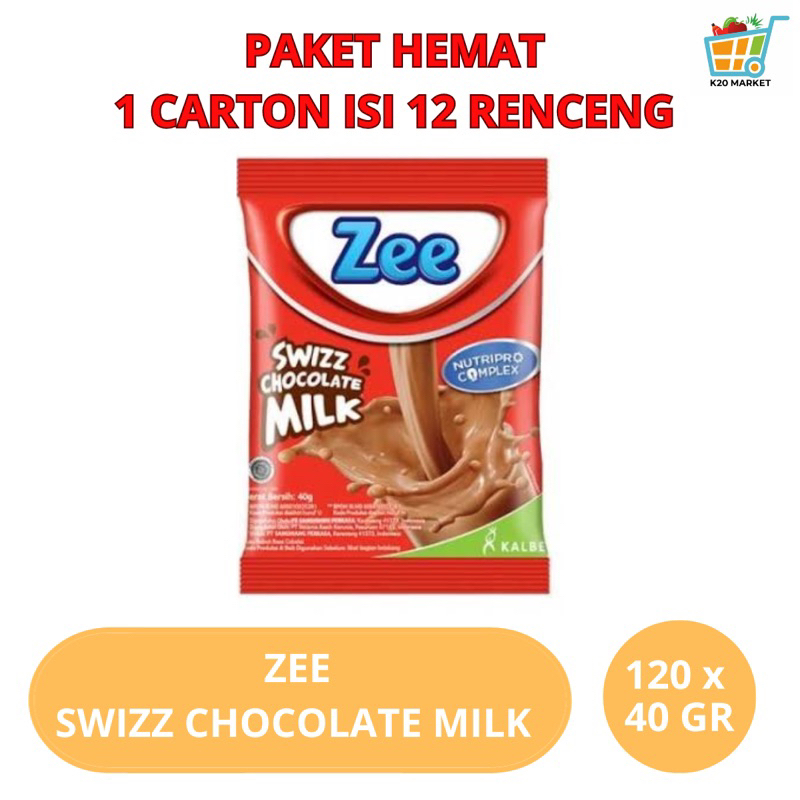 Jual Zee Swizz Chocolate Milk 1 Carton isi 120 x 40 Gram | Susu Bubuk Rasa Coklat | Shopee Indonesia