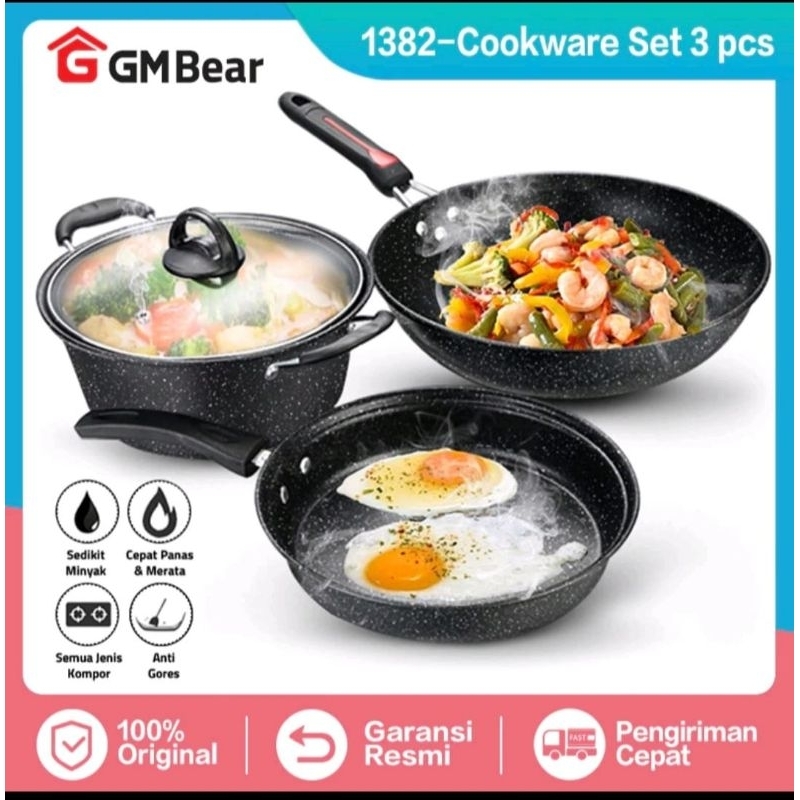 Jual GM Bear Panci Penggorengan Set Marble Coating - Arria Panci Set 3pcs | Shopee Indonesia