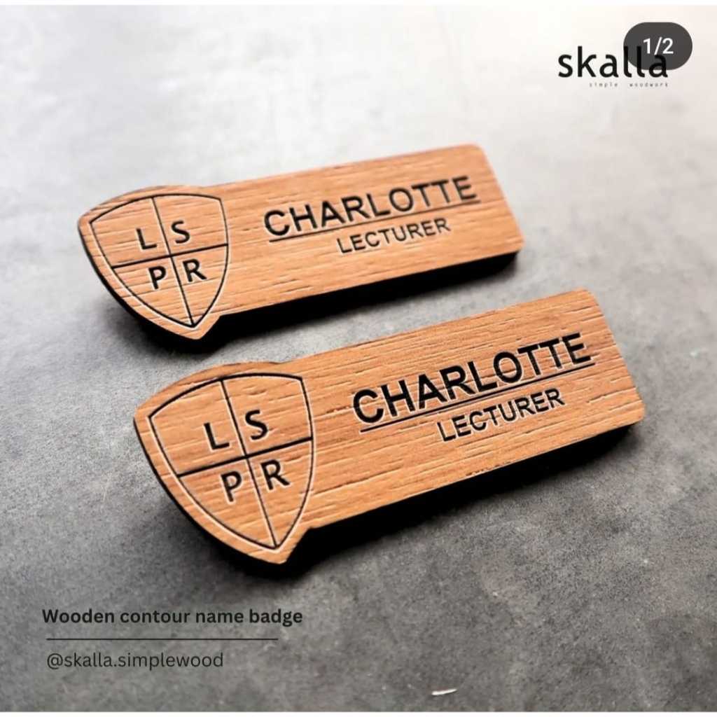 Jual name tag kayu contour badge papan nama dada wood wooden nametag ...