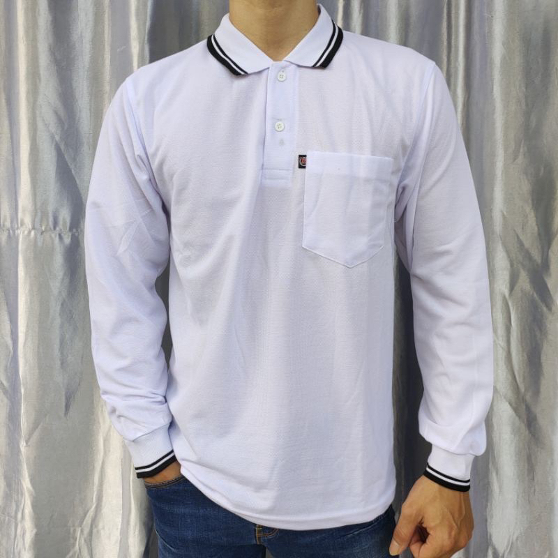 Jual Kaos Krah Lengan Panjang Polo Shirt Polos Dewasa Saku L XL XXL ...