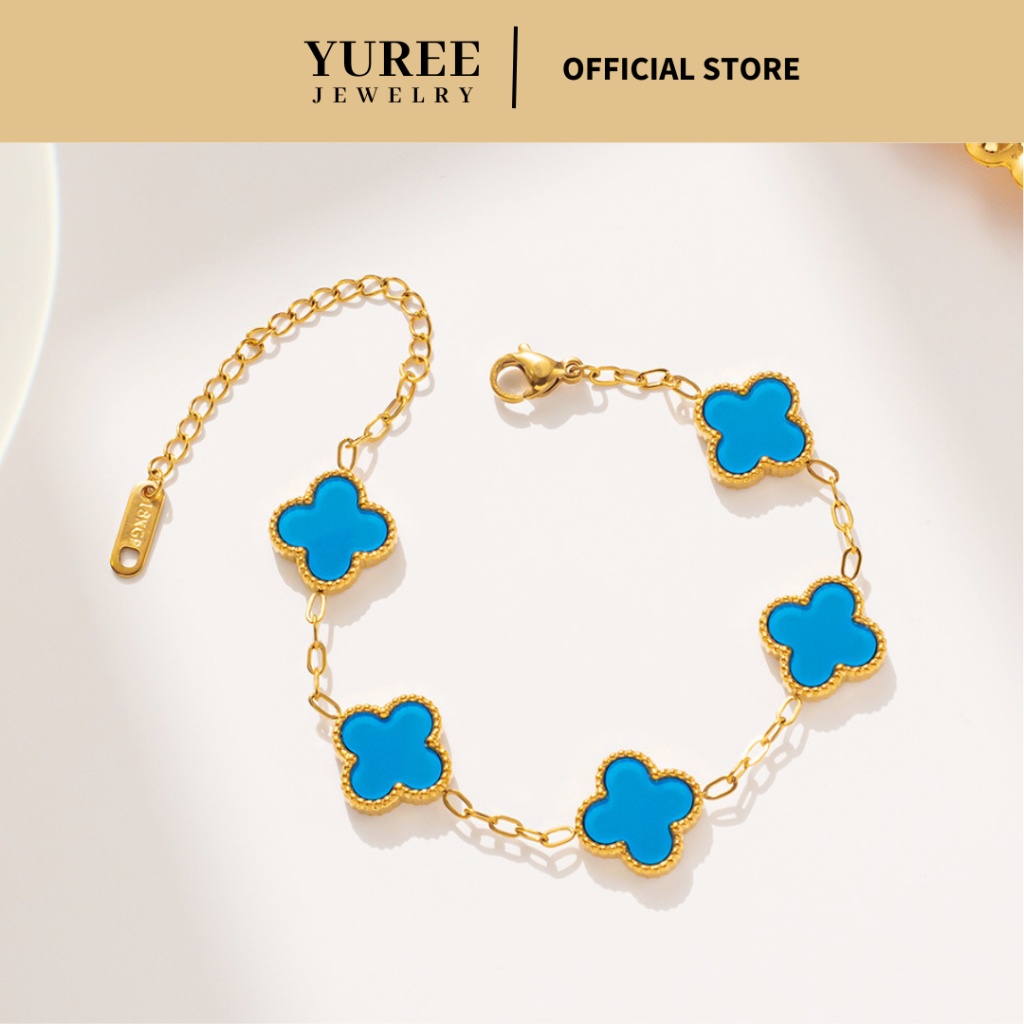 Jual YUREE • Jane Bracelet 18K Gold Plated • Perhiasan Gelang Clover ...