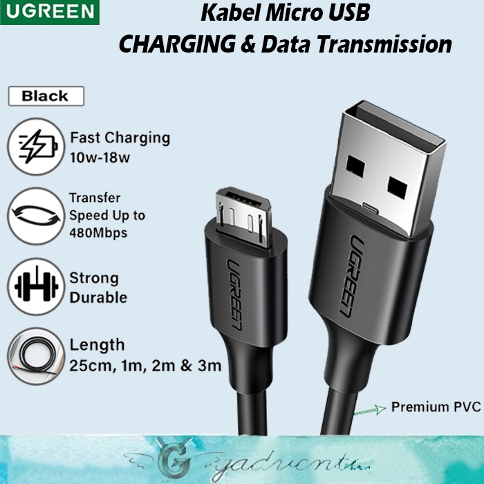 Jual UGREEN Kabel Charger Data Micro USB FAST Charging 18w 10w 20Cm 1M ...