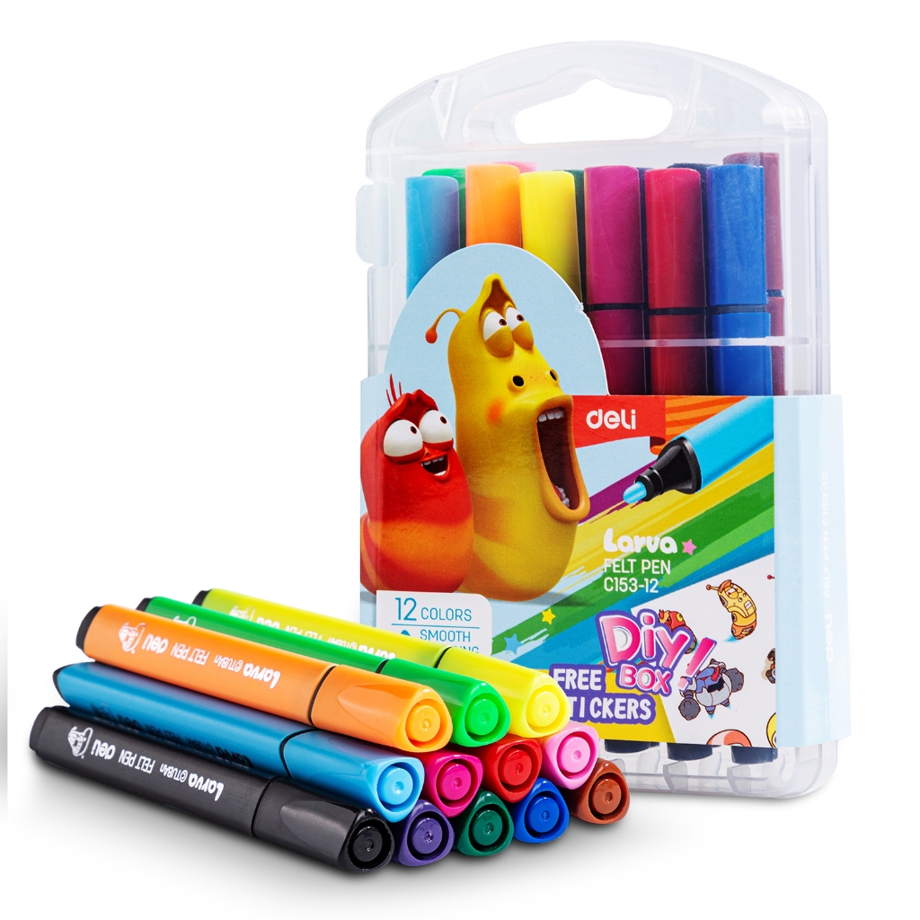 Jual Deli Larva Felt Pen / Spidol Warna Isi 12Warna Mudah Dicuci Warna ...