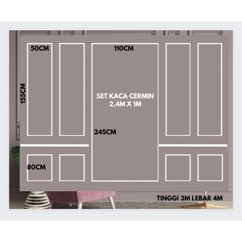Jual Paket Set Lengkap Kaca Cermin + Wall Moulding Tinggi 3M Lebar 4M ...
