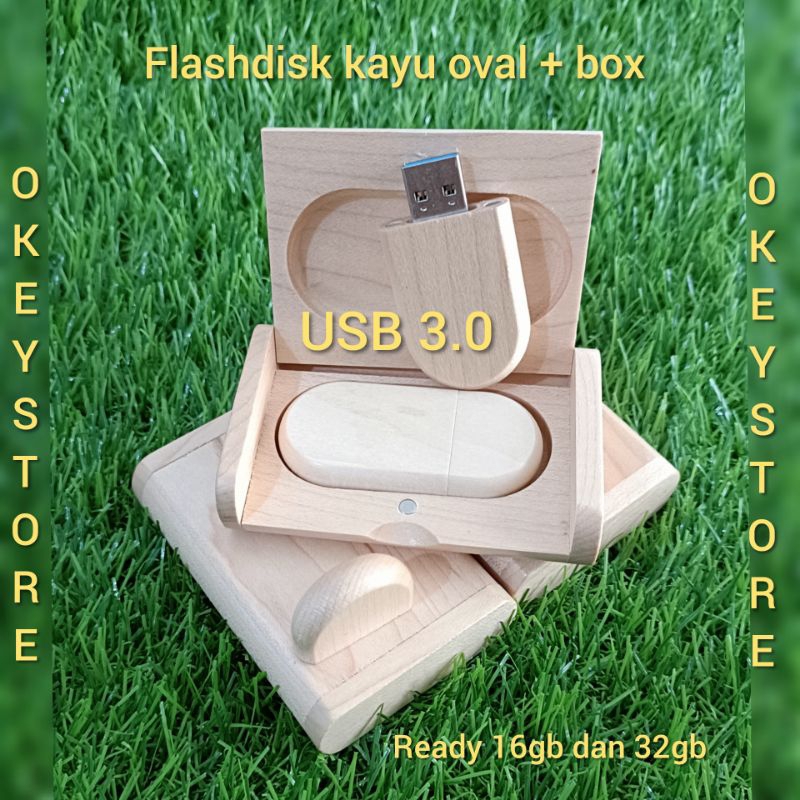 Jual FLASHDISK 16GB 32GB USB 3.0 OVAL + BOX KAYU UPSLIDE REAL KAPASITAS ...
