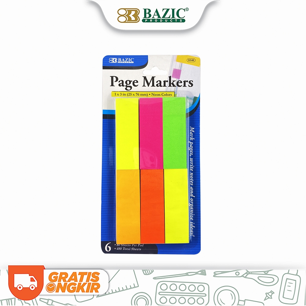 Jual Bazic Stick On Page Markers 25 x 76 mm - Sticky Notes Penanda ...