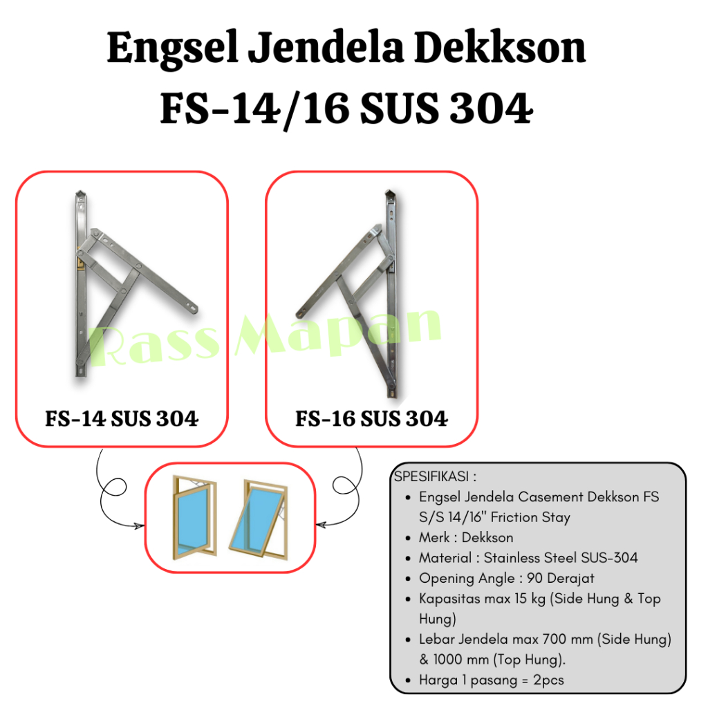 Jual 1 PASANG Friction Stay Engsel Casement Jendela Dekkson Aluminium ...
