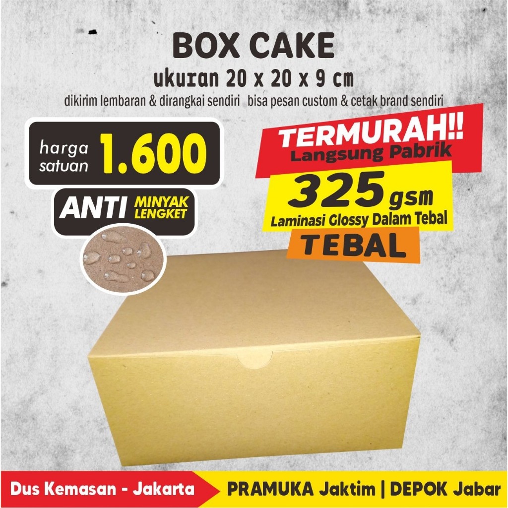 Jual Box Kue Polos 20 x 20 x 9 cm Kraft Laminasi Foodgrade | Shopee ...