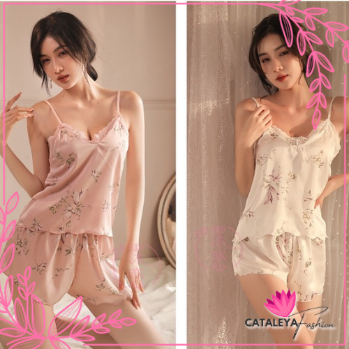 Jual Cataleya Pakaian Tidur Wanita Tali Spaghetti Satin Silk Seksi Set Piyama Sleepwear Model ...