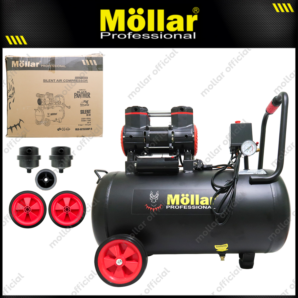 Jual MOLLAR AC1550BP-R Kompresor Angin 1 HP 50 Silent Oilless Black ...