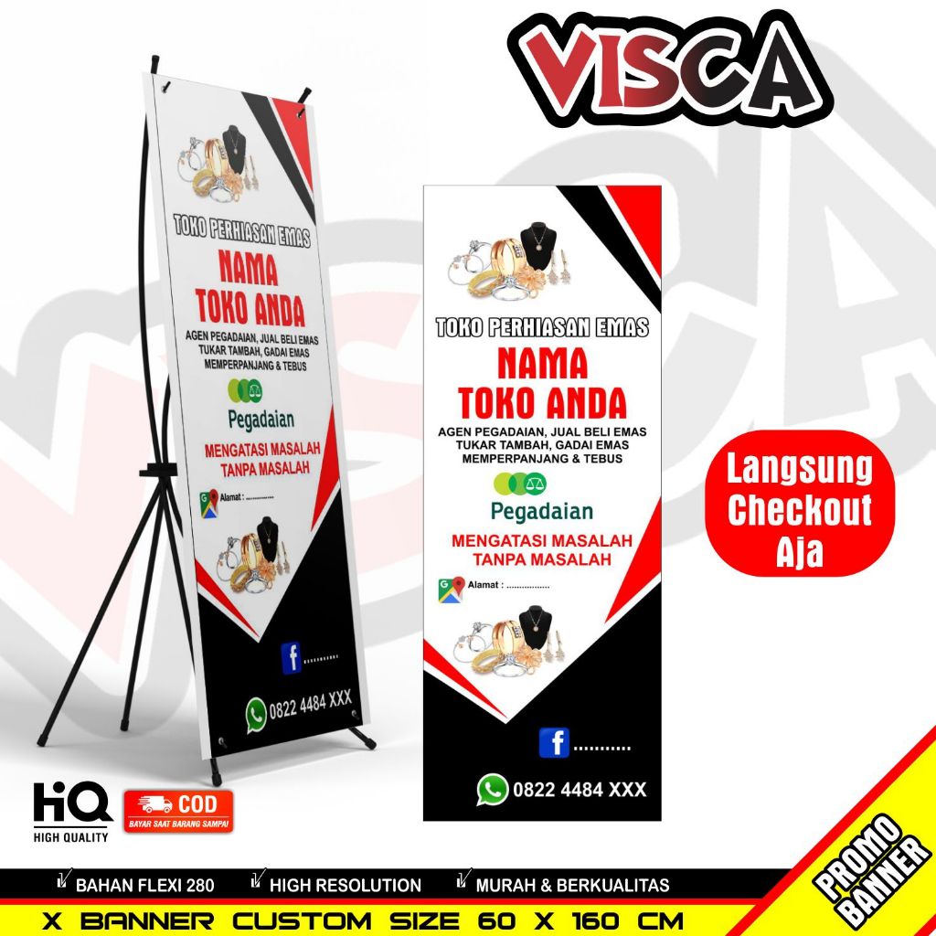 Jual Paket Lengkap Spanduk X Banner Sudah Pakai Tiang Toko Emas ...