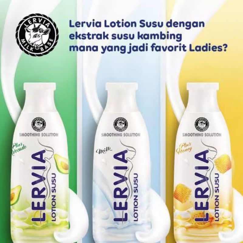 Jual Lervia Lotion susu Tube 100ML dan Botol 200ML, madu, susu, avocado ...