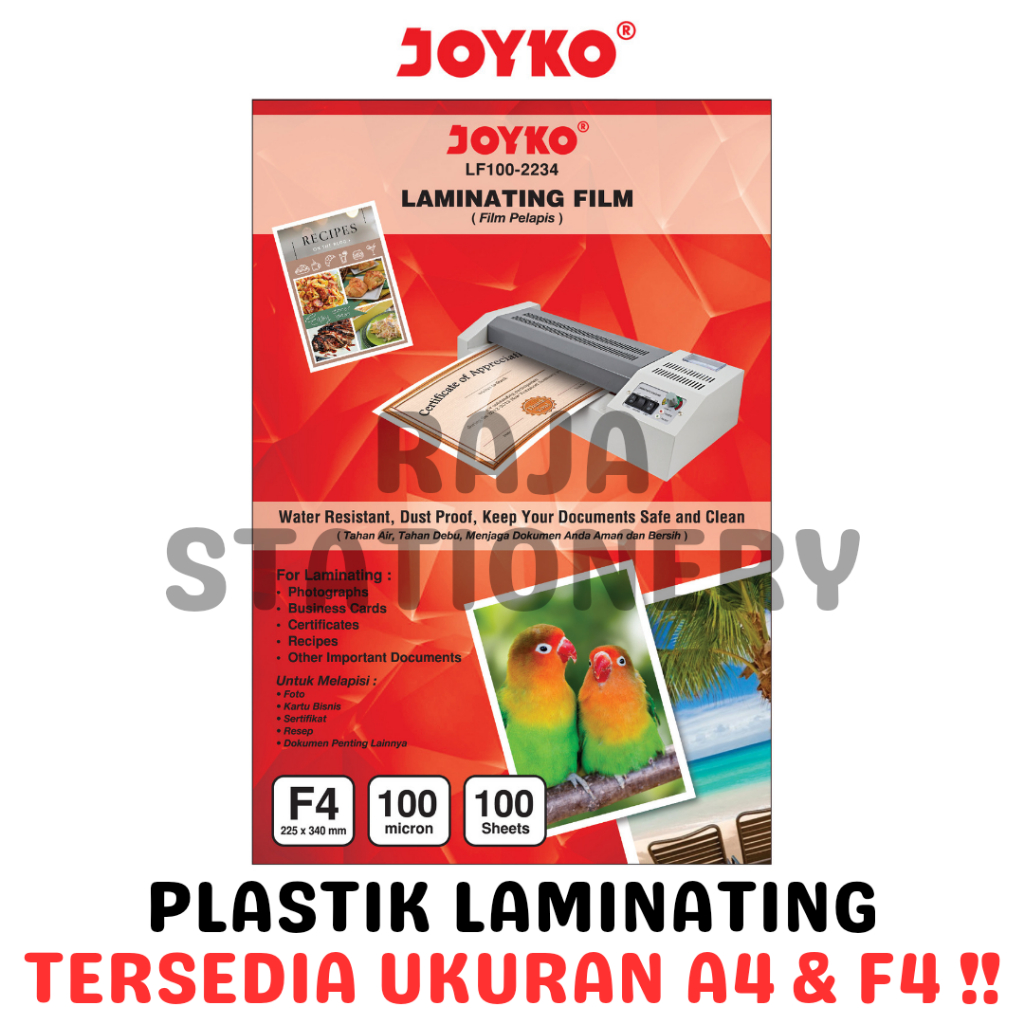 Jual Joyko Laminating Film A4 F4 Folio KTP Kertas Plastik Laminating Laminasi LF100 | Shopee ...