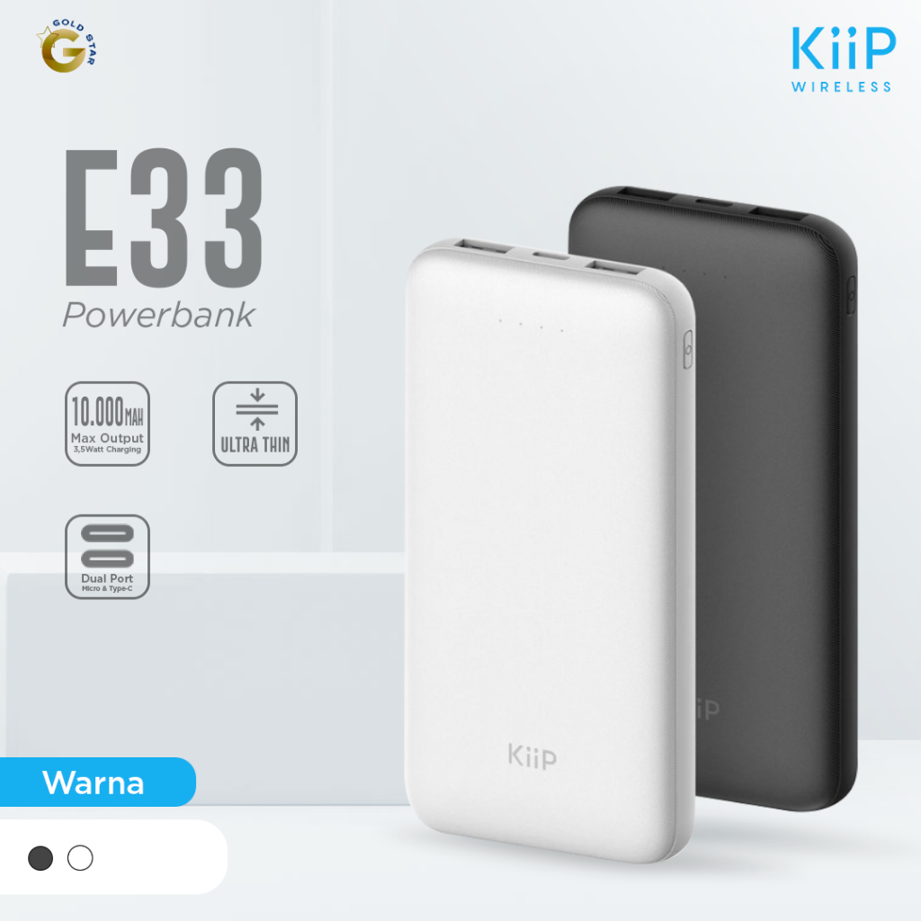 Jual KiiP E33 Power Bank Slim 10000mAh Dual Input Type-C Micro USB Port ...