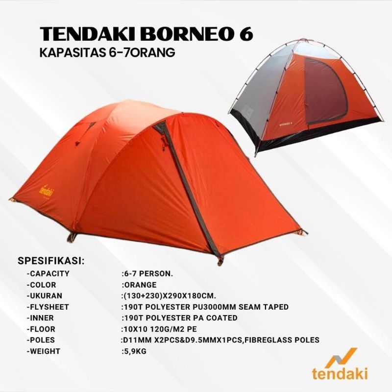 Jual TENDA CAMPING TENDAKI BORNEO 6 TENDA GUNUNG KELUARGA PENDAKI ...