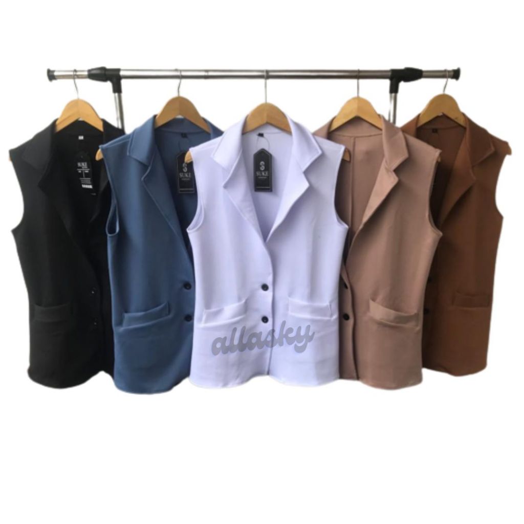 Jual Ootd Rompi Blezer Wanita Tanpa Lengan Scuba Premium Vest Wanita ...