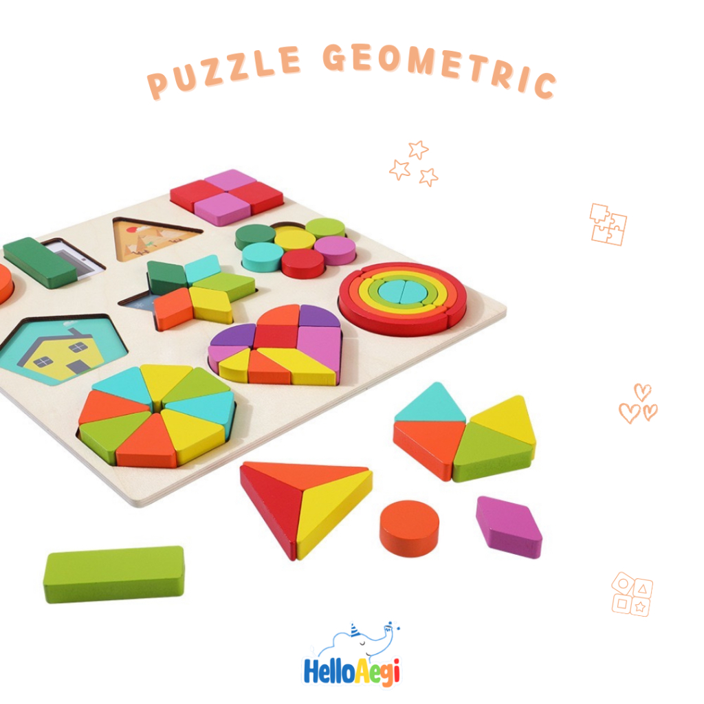 Jual Puzzle Geometri Montessori 3D Chunky Tebal Timbul 10in1 Mainan ...