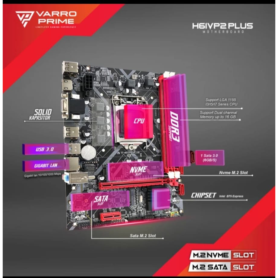 Jual MOTHERBOARD GAMING H61 VP2 PLUS VARRO SUPPORT NVME RESMI | Shopee ...