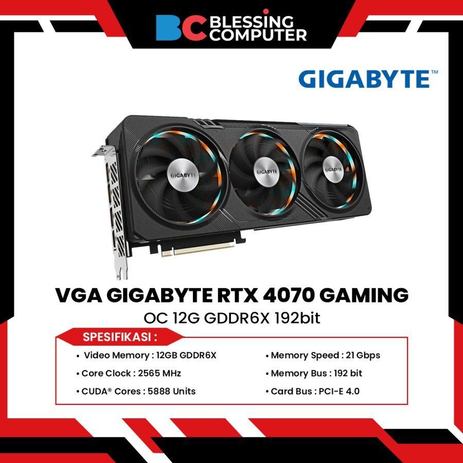 Jual VGA GIGABYTE RTX 4070 GAMING OC 12G GDDR6X 192bit | Shopee Indonesia