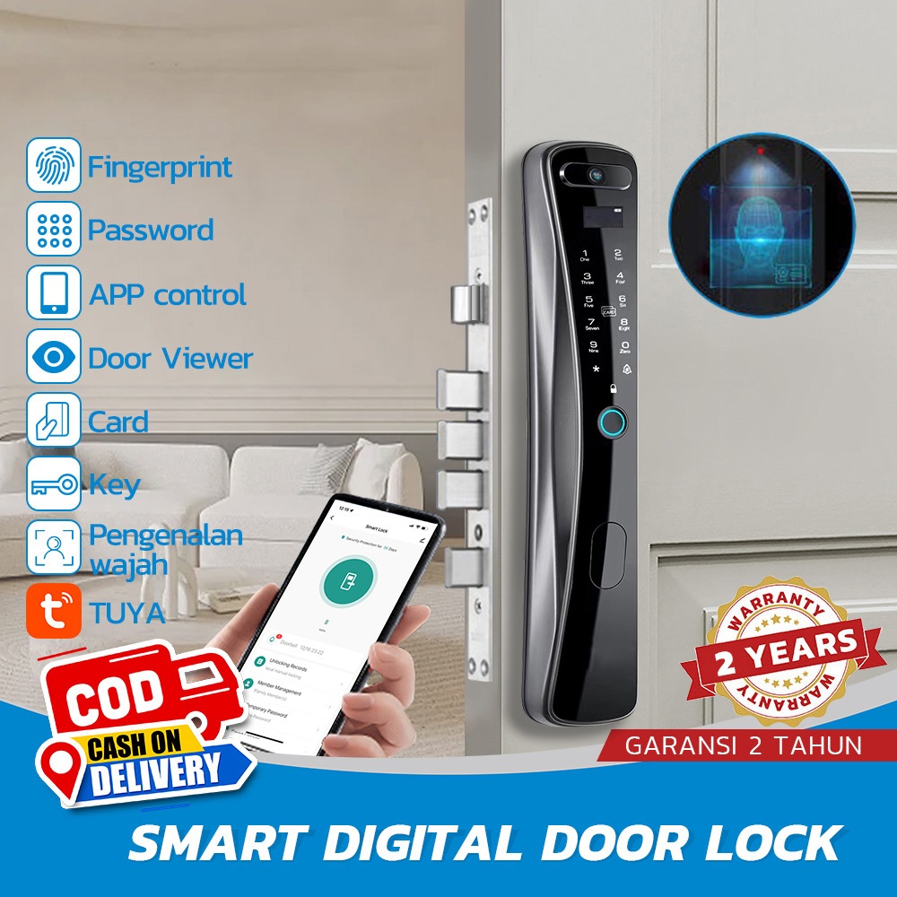 Jual Kunci pintar Otomatis App dengan Face Id membuka kunci kunci pintu digital Smart Lock kunci ...