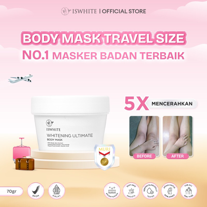 Jual ISWHITE Body Mask Travel Size 70gr Pencerah Tubuh Body Mask Mini ...