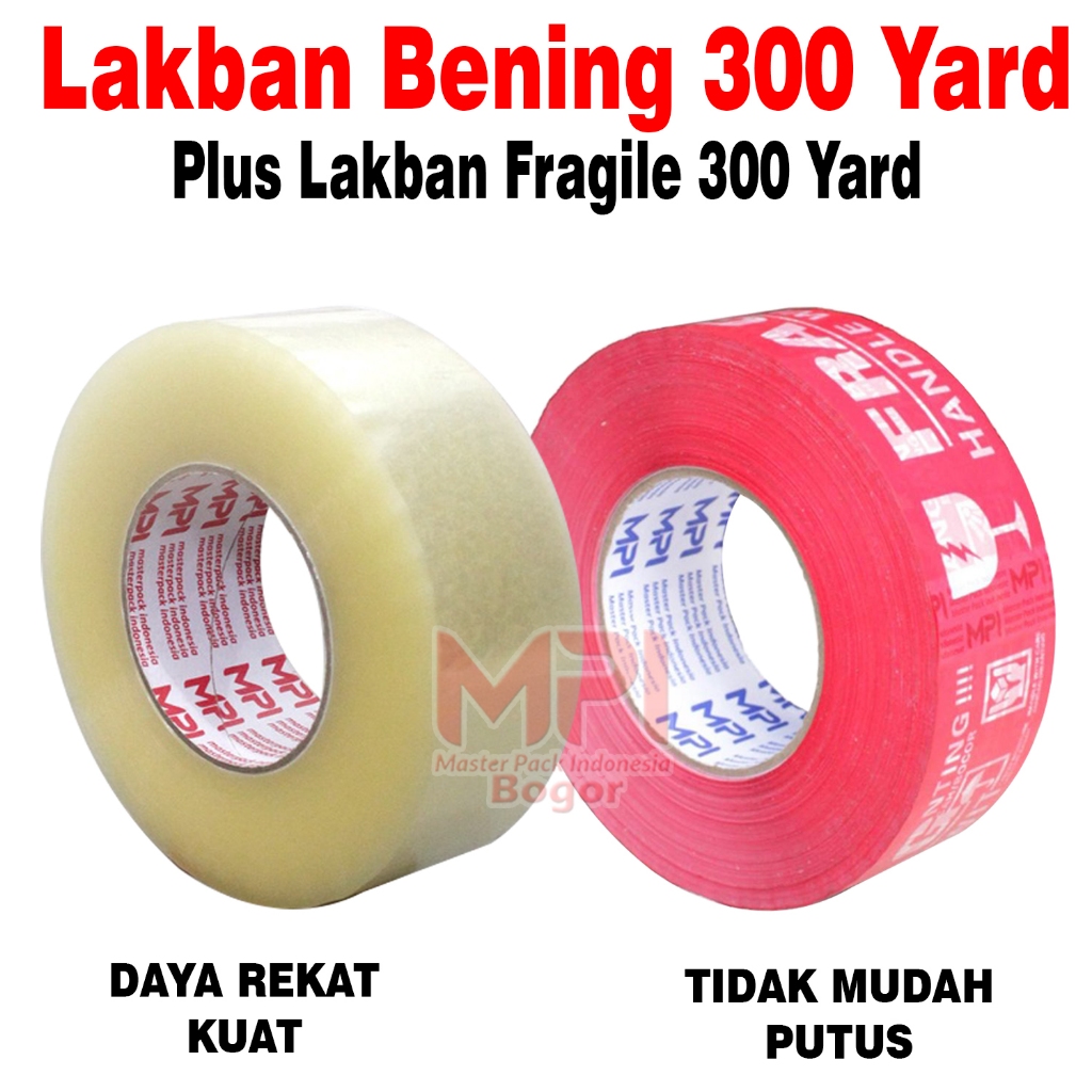 Jual Lakban Bening JUMBO MPI 300 yard + Lakban Fragile 300 yard ...