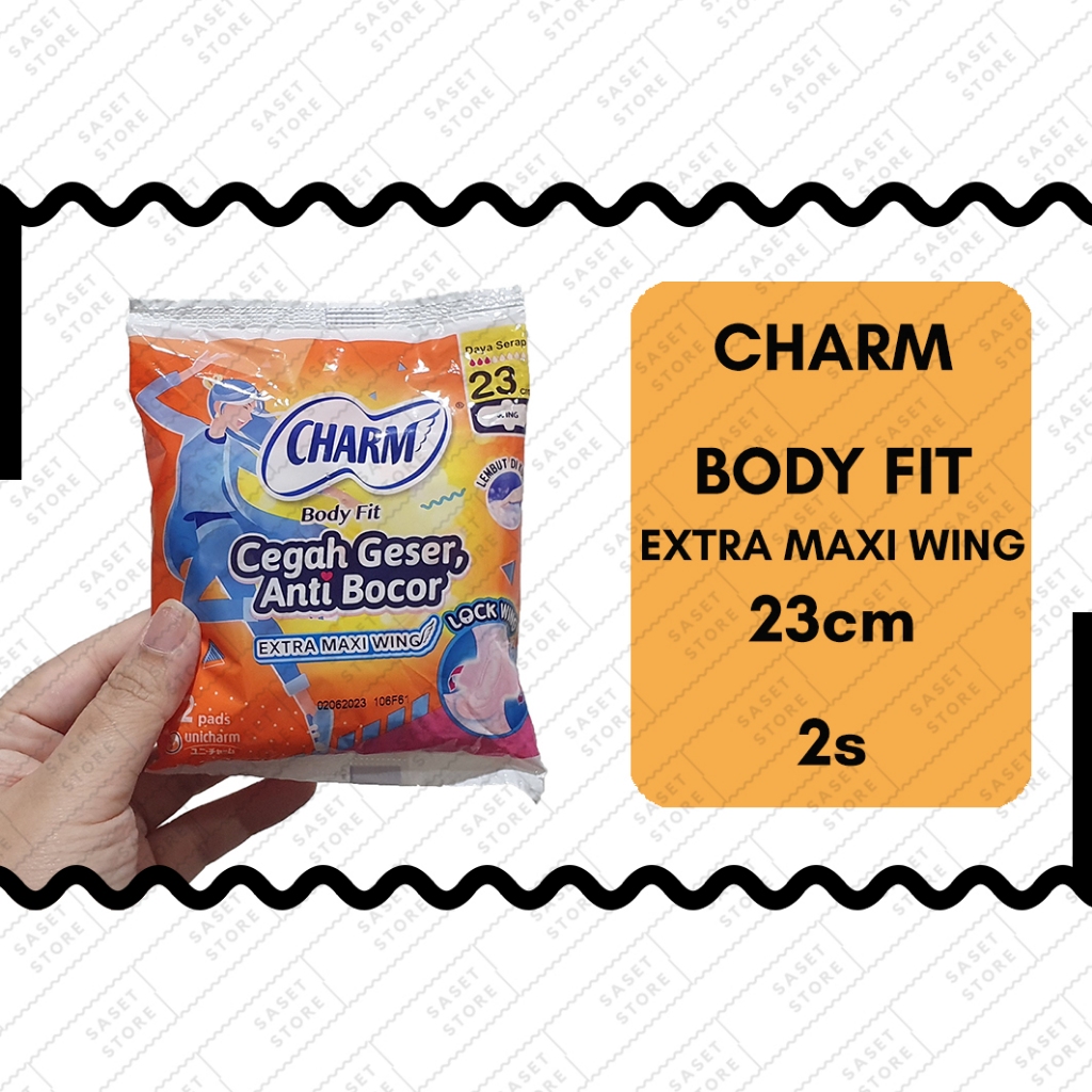 Jual Charm Body Fit Extra Maxi Wing 23cm 2 pads Sachet Pembalut | Shopee Indonesia