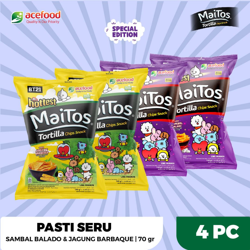 Jual Maitos Tortilla BT21 Rasa Jagung BBQ Sambal Balado 140gr | Shopee ...