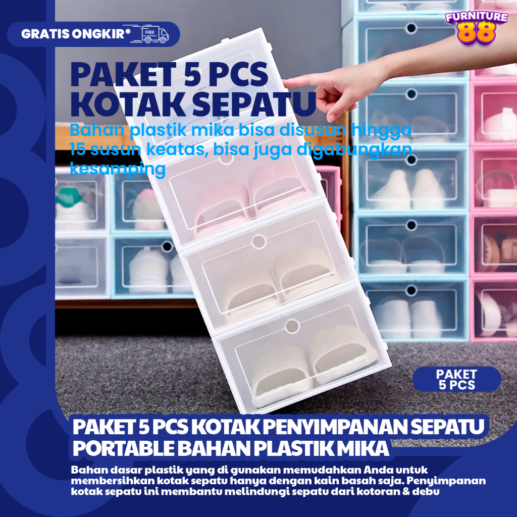 Jual Furniture88 Paket 5 PCS Kotak Penyimpanan Sepatu Portable Bahan ...