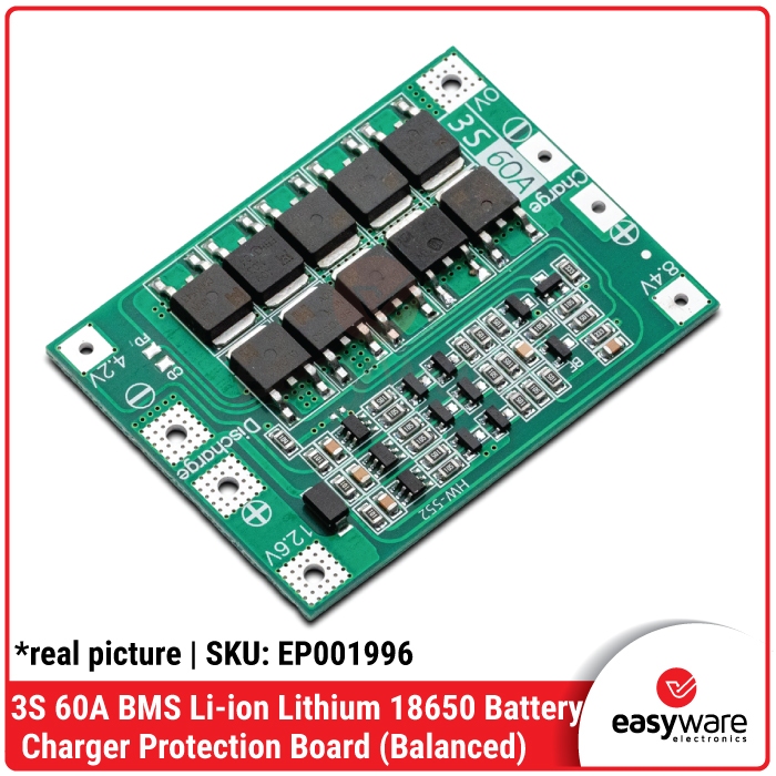 Jual 3S 60A BMS Li-ion Lithium 18650 Battery Charger Protection Board ...
