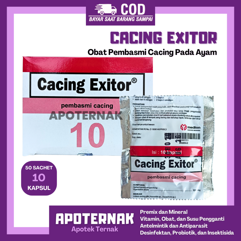 Jual CACING EXITOR 1 Box 50 Sachet @10 Kapsul | Obat Pembasmi Cacing ...