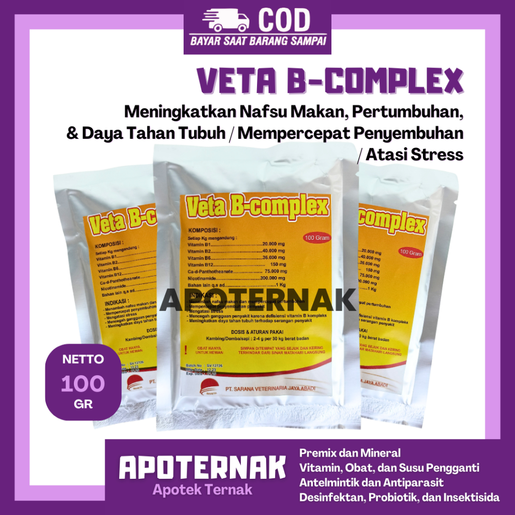 Jual VETA B COMPLEX 100 gr | Multivitamin B Komplek Ternak Ruminansia ...