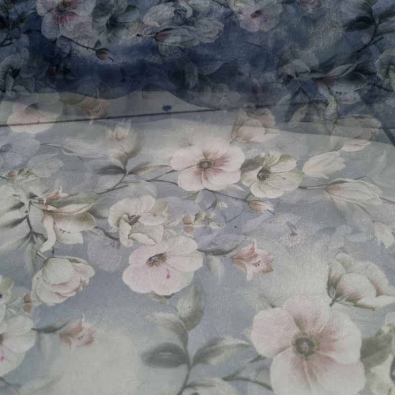 Jual Kain Kaca Organza Motif Bunga Rambat | Bahan Organsa Corak Kembang ...