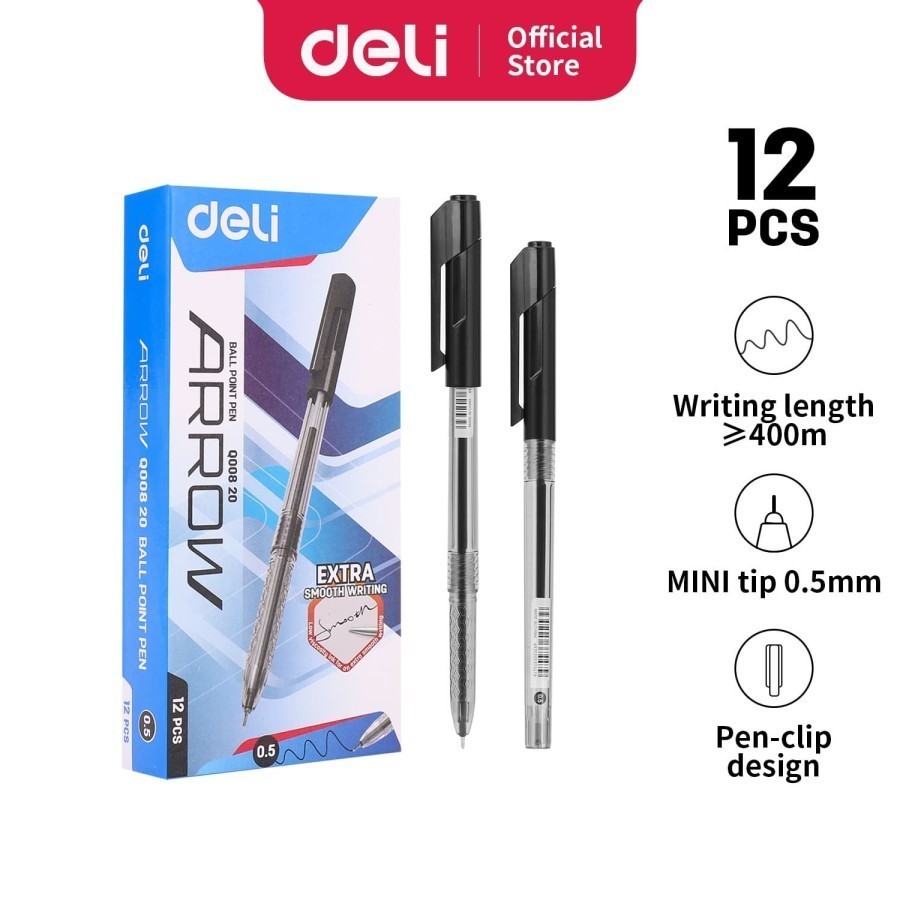 Jual Ballpoint Pen Pulpen Deli EQ00820 Black 0.5mm Hitam 1 Box 12 Pcs ...