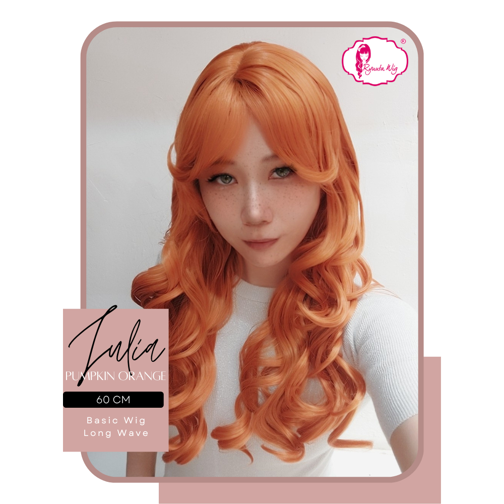 Jual Ryuuta Wig Basic Cap Gelombang Panjang Julia Orange Pumpkin 24 inch 60 cm | Shopee Indonesia