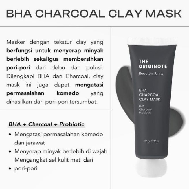 Jual THE ORIGINOTE BHA CHARCOAL CLAY MASK 50g | Shopee Indonesia