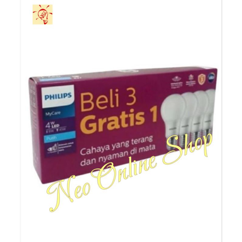 Jual Lampu Bohlam Bulb Led Mycare Philips Multipack Paket 4 Watt Putih ...