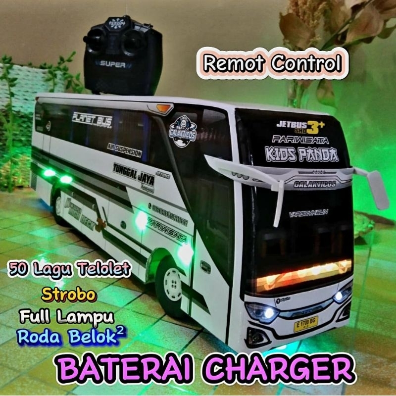 Jual Miniatur bus telolet basuri remot strobo kids panda putih | Shopee ...