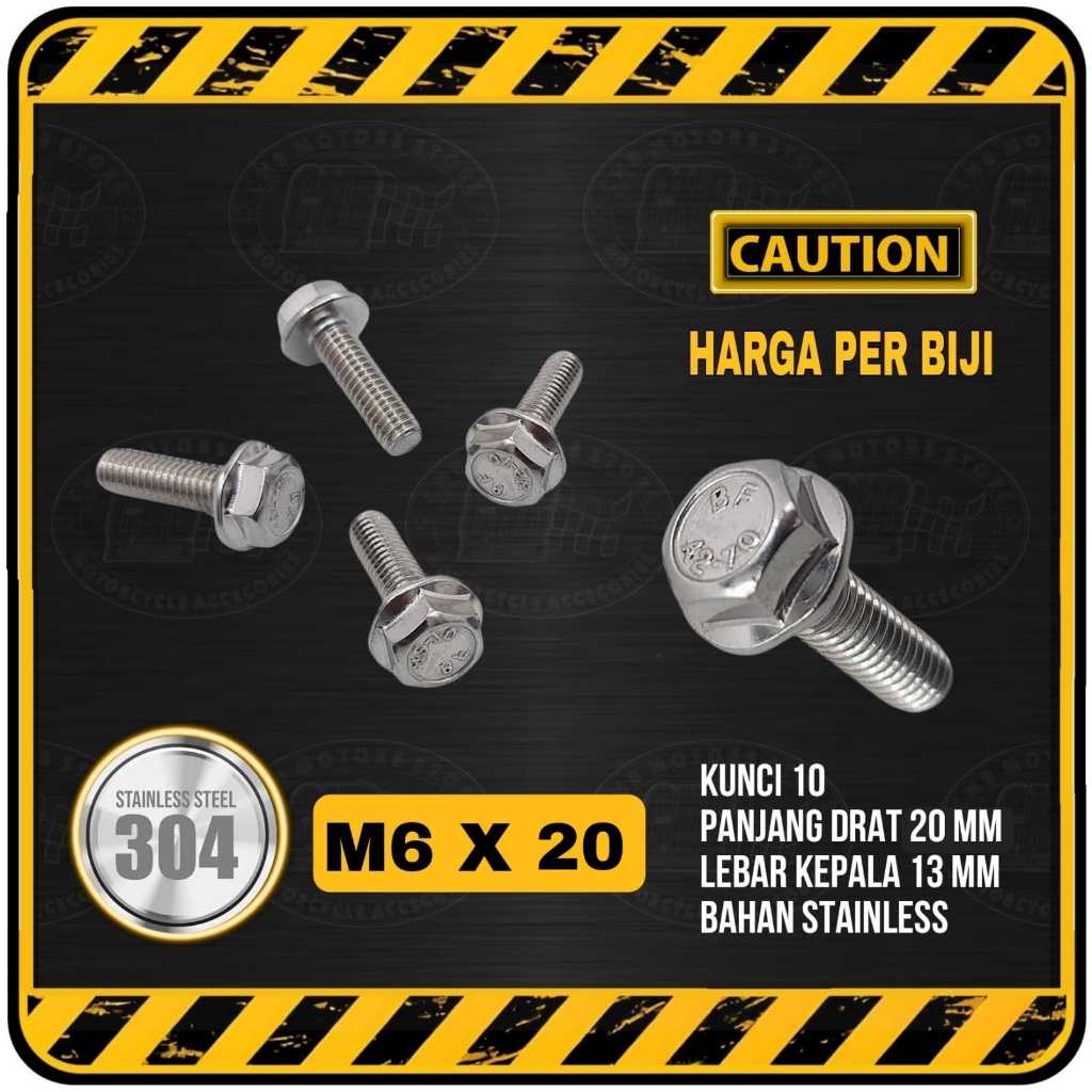 Jual Baut Flange STAINLESS M6 x 20 || M6x20 ( Setara Baut Kunci 10 | Panjang 20 mm / 2 cm ...