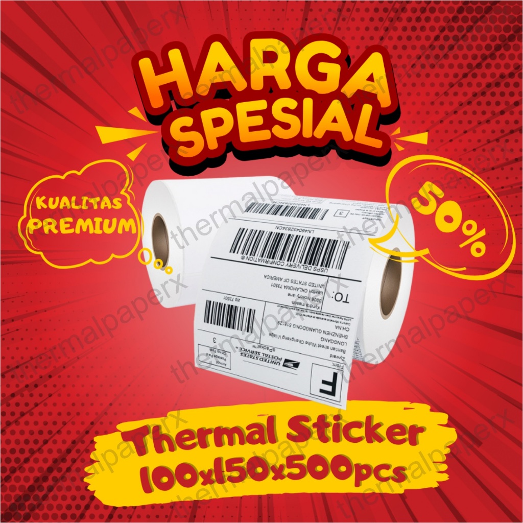 Jual KERTAS THERMAL STIKER LABEL RESI STICKER LABEL BARCODE ROLL UKURAN A6 100X150 MM ISI 500PCS ...