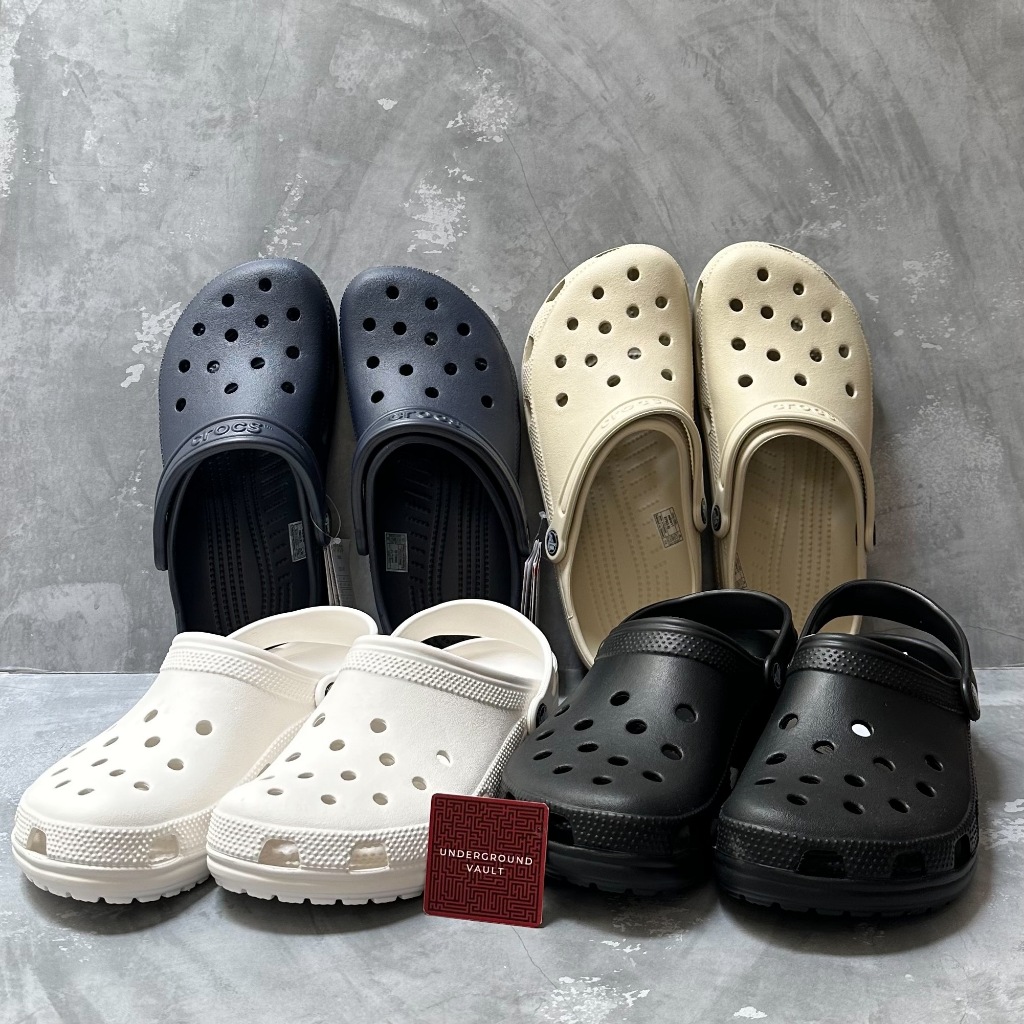 Jual Sepatu Sendal Pria Crocs Classic White Black Navy Bone Putih Hitam ...