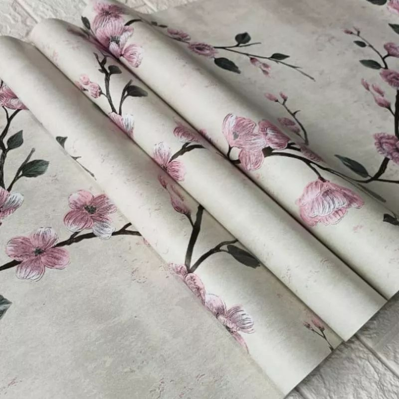 Jual Wallpaper Dinding Bunga Sakura Krem 7 s/d8 meter X 45cm | Shopee ...
