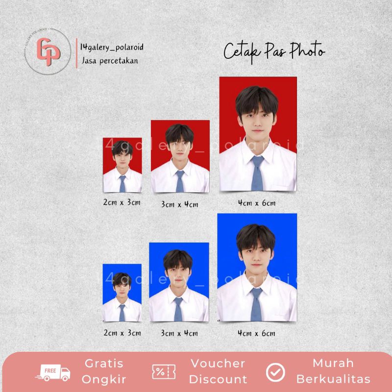 Jual Cetak Pas Foto Ukuran 2x3, 3x4 ,4x6 Free Design Background Merah ...